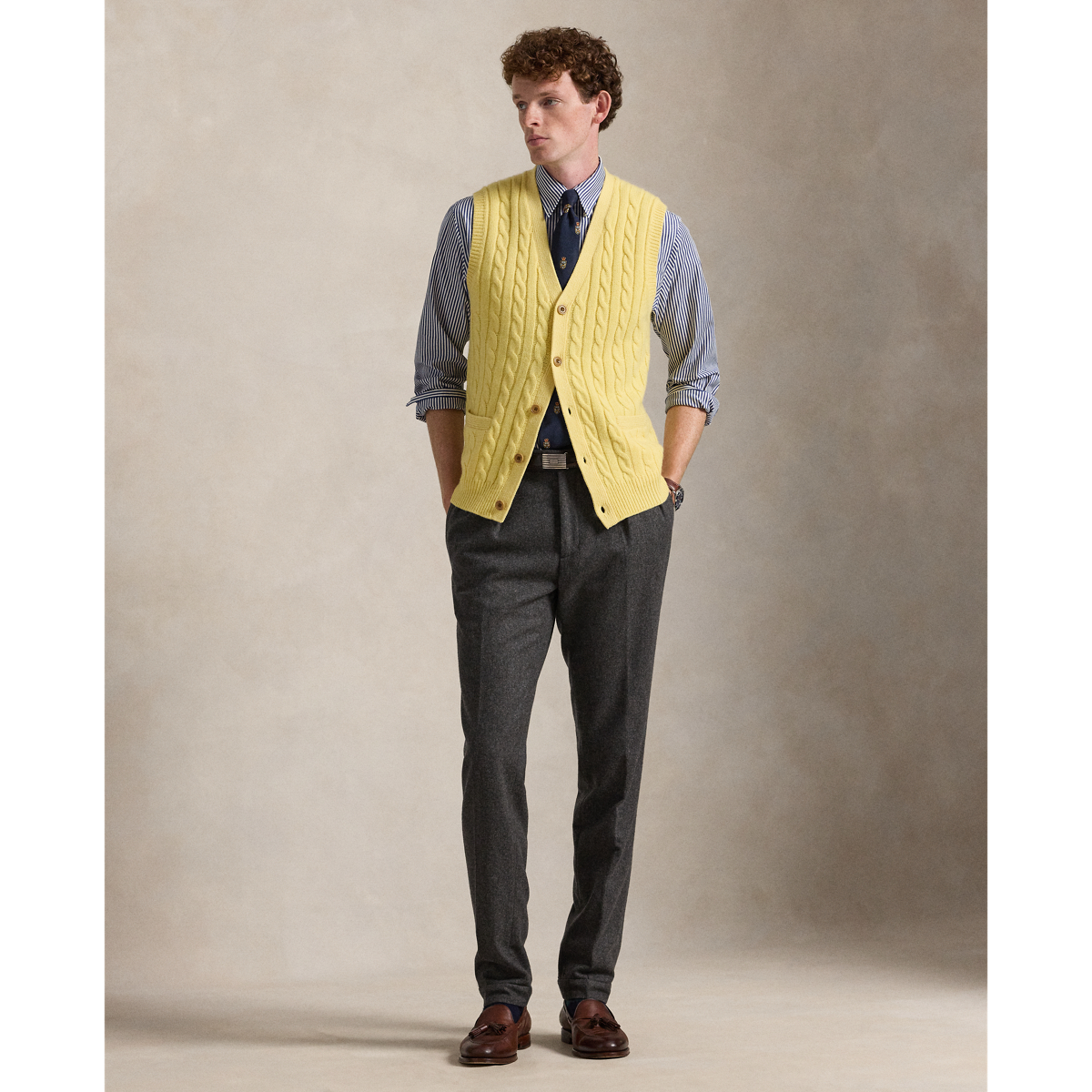 RALPH LAUREN Ralph Lauren Cable-Knit Wool-Cashmere V-Neck Sweater Vest